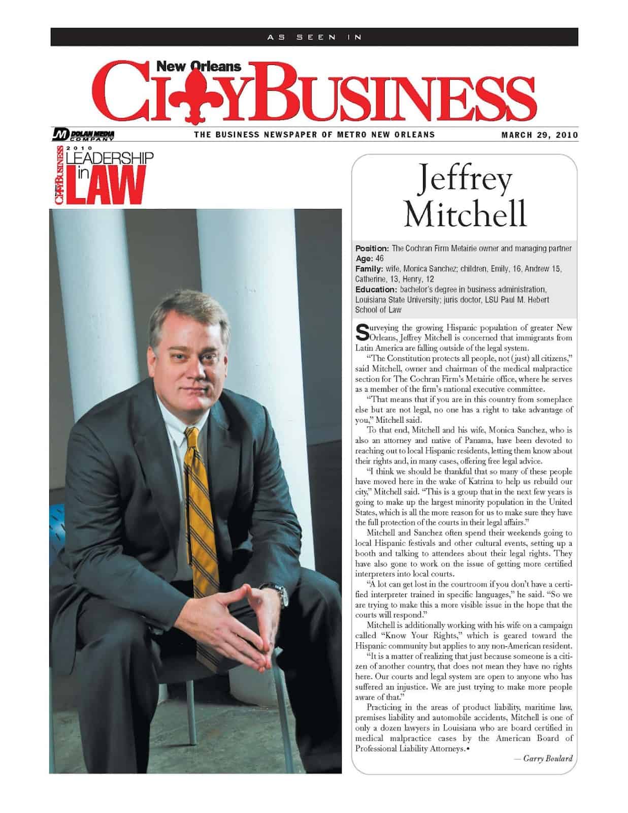City Business: 2010 Jeff Mitchell - The Cochran Firm New Orleans